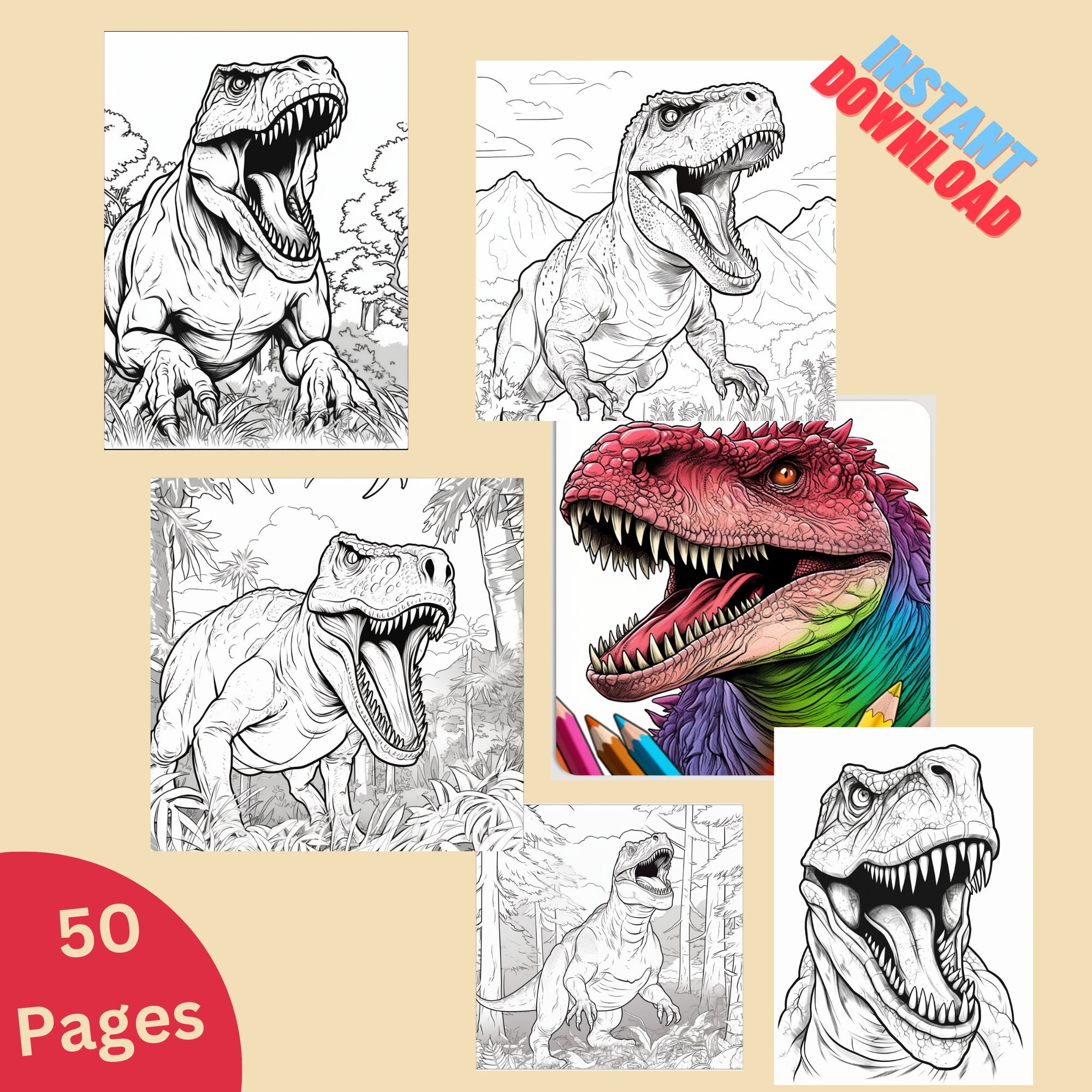 T-rex the King of Dinosaurs | Coloring Book for All Ages | Coloring ...