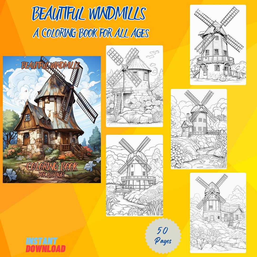 Windmills Coloring Book: 50 Detailed Pages - Etsy