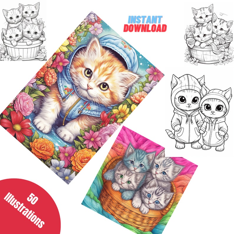 Adorable Kitten Adventures | Coloring Book With 50 Charming ...
