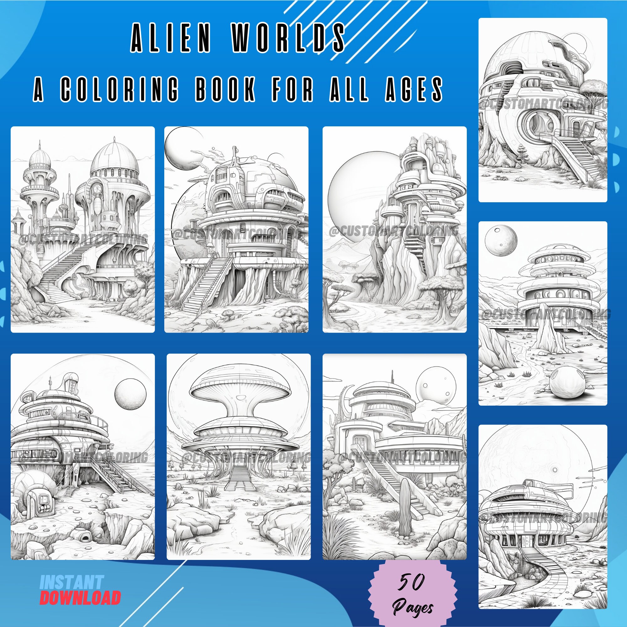 Alien Worlds Coloring Book | 50 Alien Constructions Coloring Pages ...