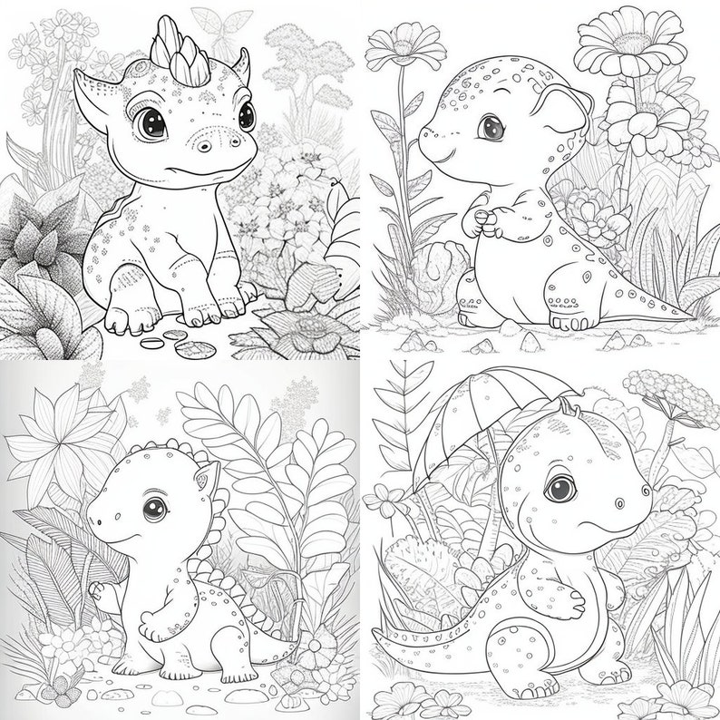 35 Coloring Pages With Cute Dinos Color Your Favorite Dinosaurs With ...