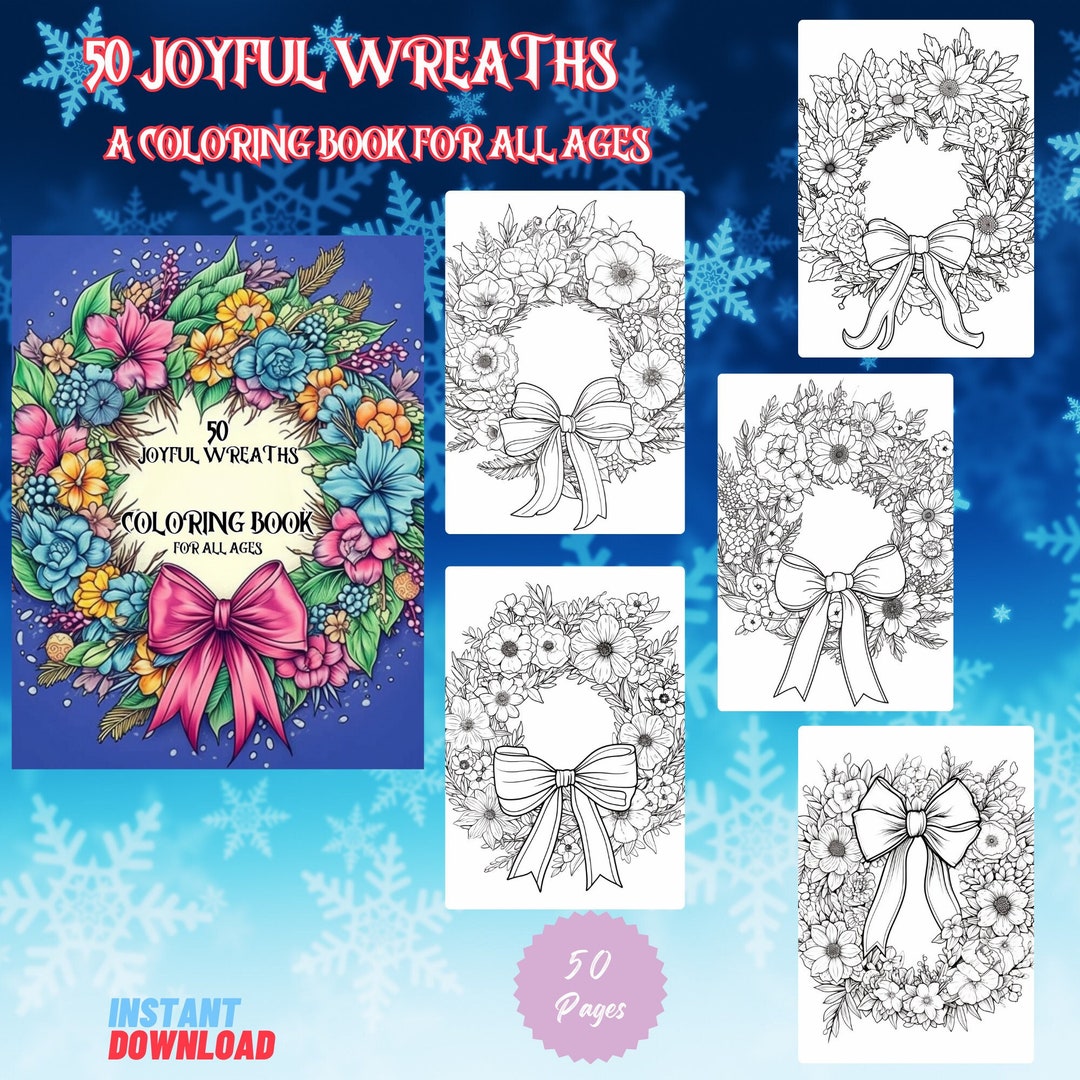 50 Joyful Wreaths Coloring Book | 50 Wreaths Coloring Pages | Christmas ...