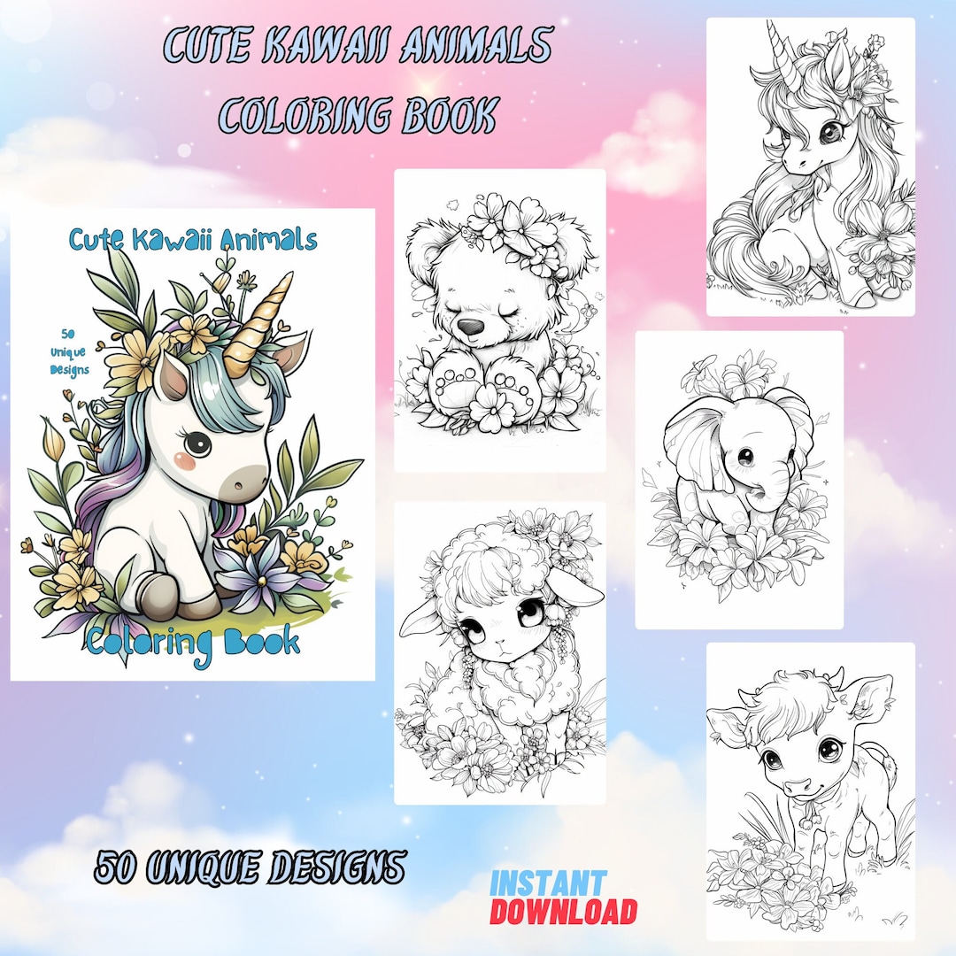 Cute Kawaii Animals Coloring Book | 50 Kawaii Animals Coloring Pages ...