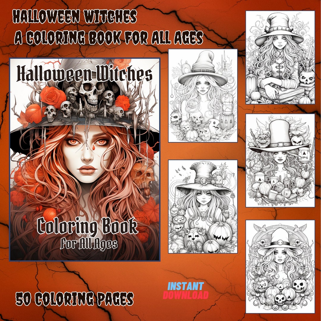 Halloween Witches Coloring Book | 50 Halloween Coloring Pages ...