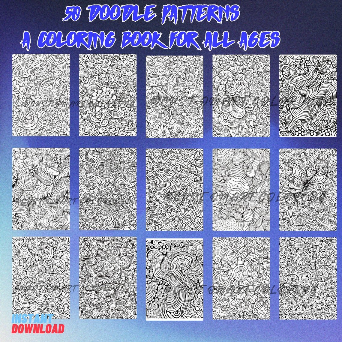50 Doodle Patterns Coloring Book | Doodle Coloring Pages | Pattern ...