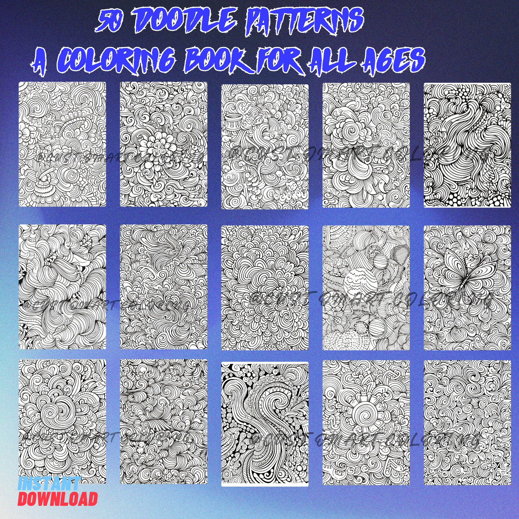 50 Doodle Patterns Coloring Book Doodle Coloring Pages Pattern Coloring Book 50 Doodle Coloring ...