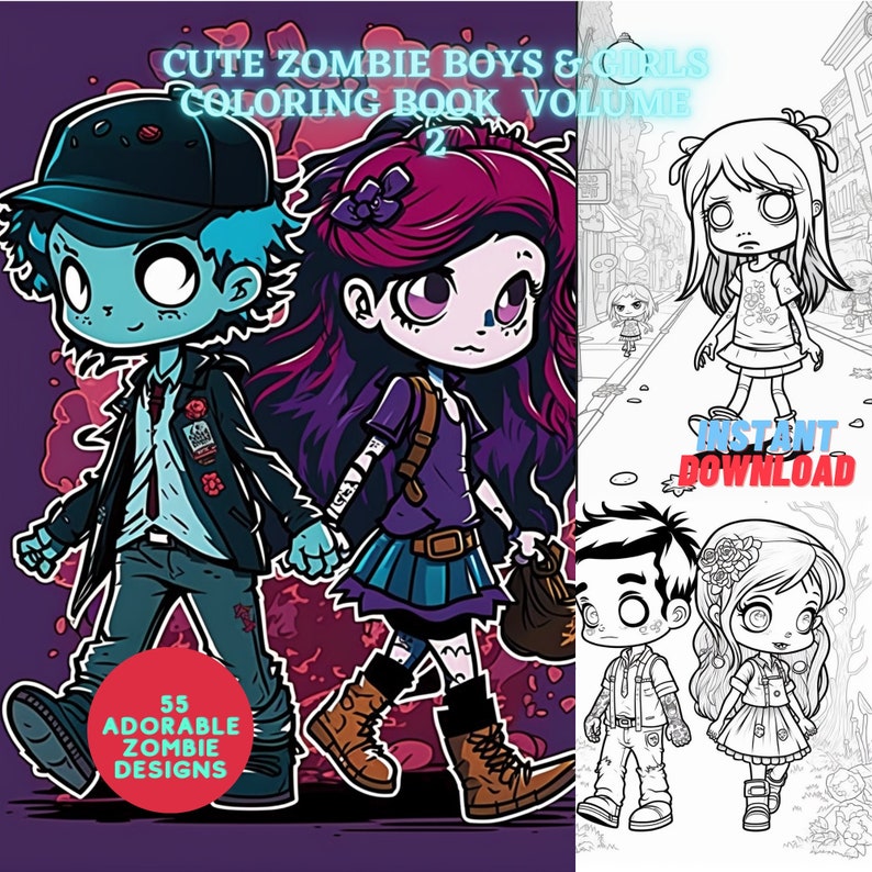 Cute Zombie Boys & Girls Coloring Pages Vol 2 | 55 Coloring Pages With ...