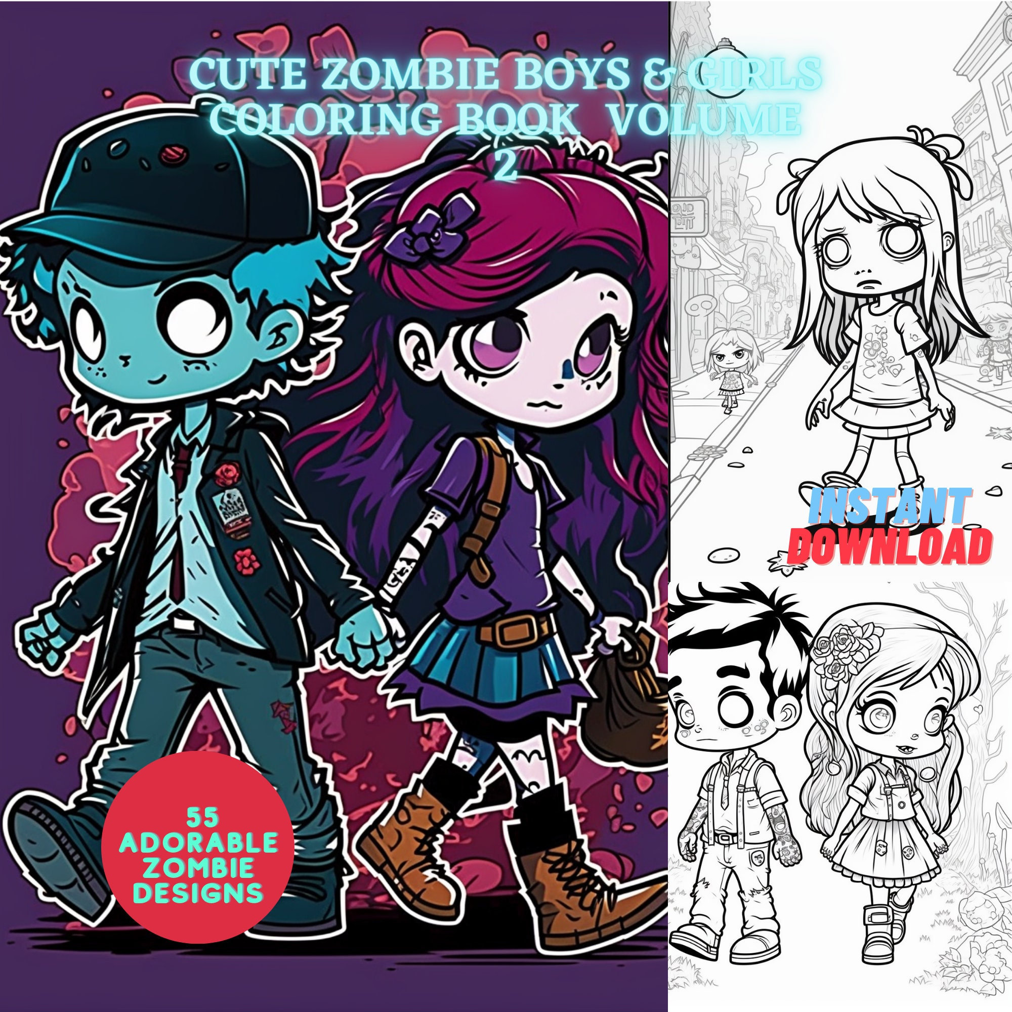 Cute Zombie Boys & Girls Coloring Pages Vol 2 | 55 Coloring Pages With ...