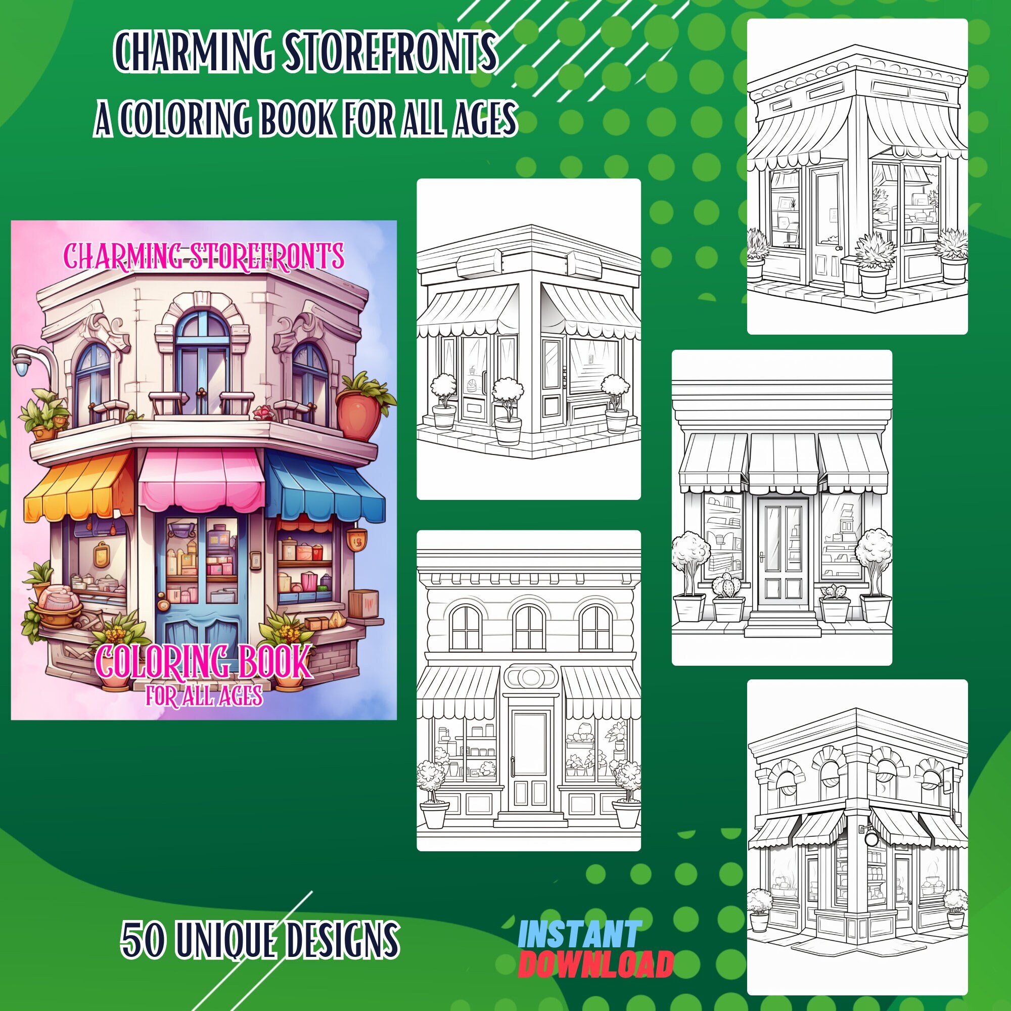 Charming Storefronts Coloring Book | Storefront Coloring Pages | 50 Storefront Coloring Sheets ...