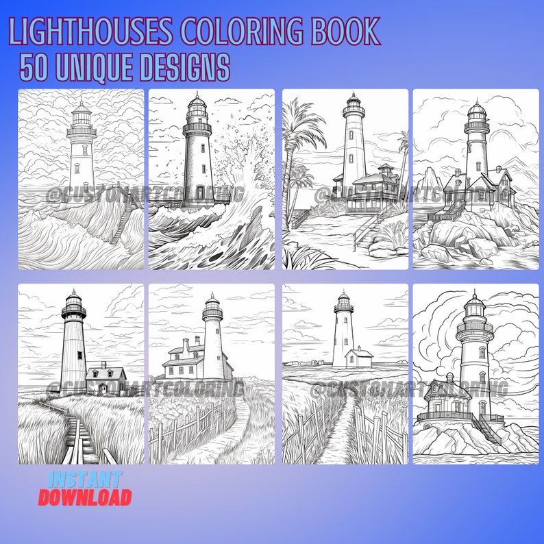 Lighthouses Coloring Book | 50 Coloring Pages With Lighthouses | Adult ...