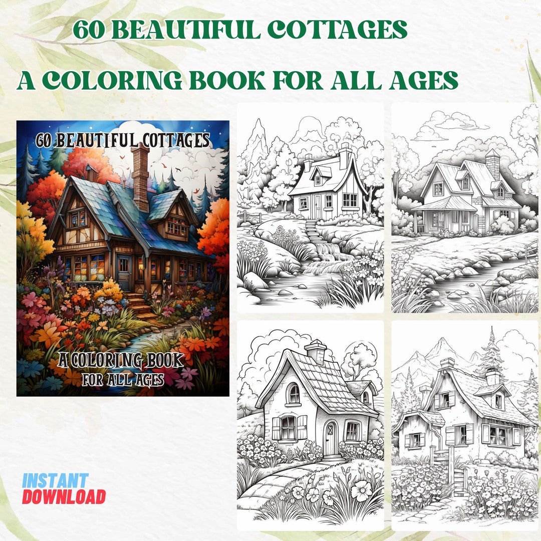 60 Beautiful Cottages Coloring Book | Coloring Pages for Adults & Kids ...