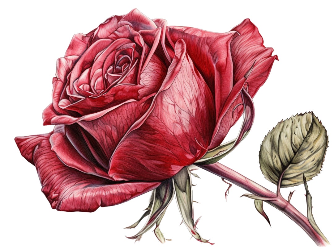 Single Red Rose Sketch Wall Art Digital Art Drawing - PNG, JPG, SVG ...