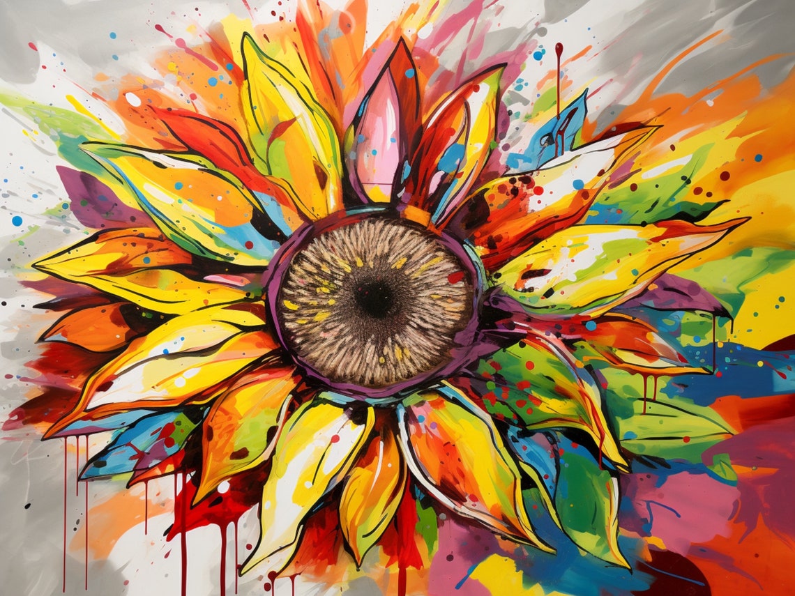 Sunflower Gaze Abstract Graffiti / Mural Wall Art Digital Art Drawing - PNG, JPG, SVG 300dpi 4:3 ...