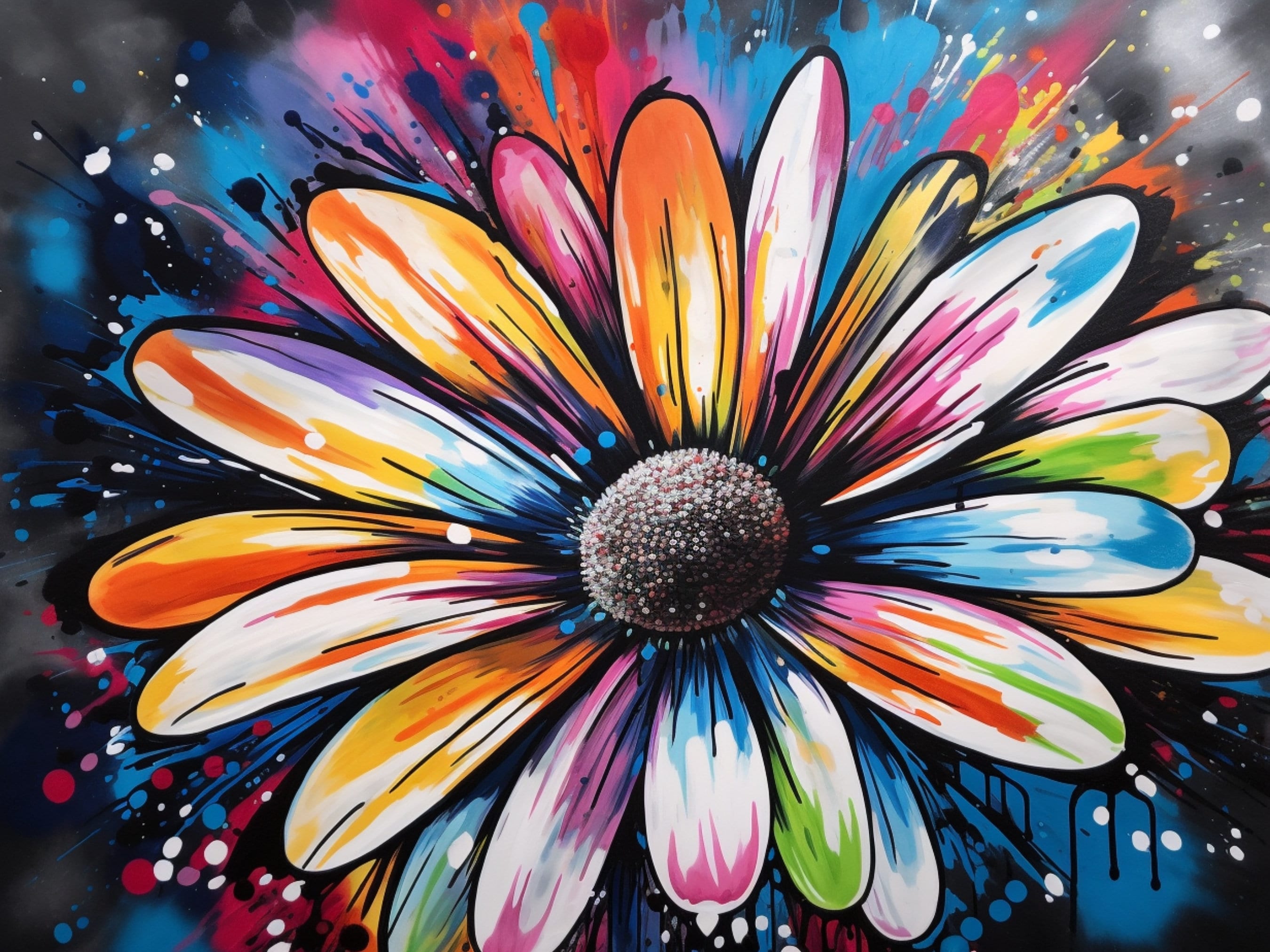 Abstract Daisy Graffiti / Mural Wall Art Digital Art Drawing - PNG, JPG ...