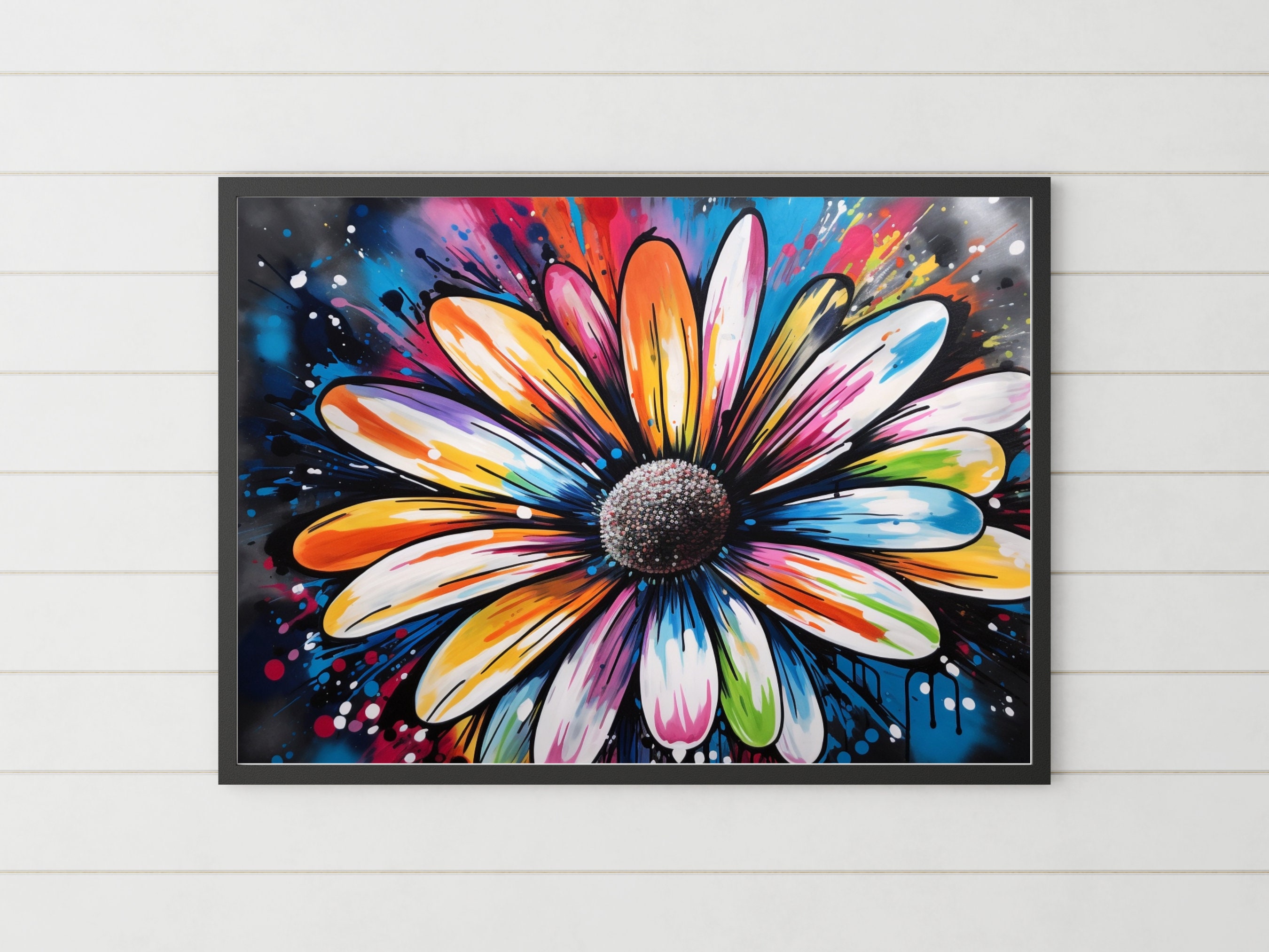 Abstract Daisy Graffiti / Mural Wall Art Digital Art Drawing - PNG, JPG ...