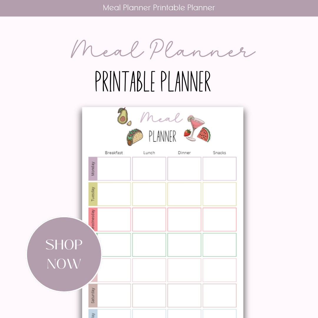 A4 Printable Meal Planner | Instant Download Meal Planner | Menu ...