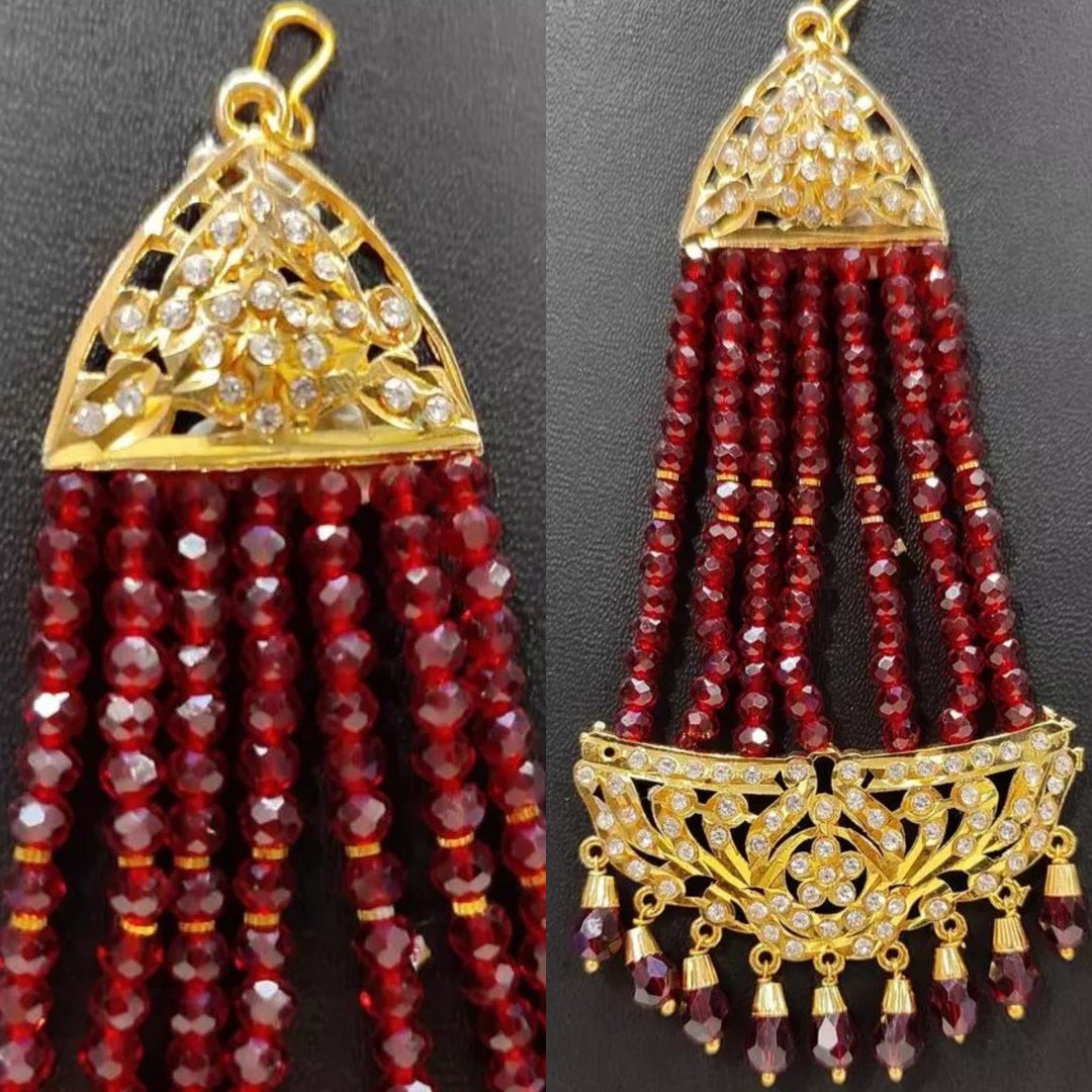 Beautiful Hyderabadi Jadau Red Color Passa Jhoomar and Mirza - Etsy