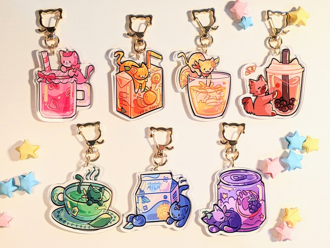 Cat Cafe Acrylic Keychain | Kawaii Drinks Charm - Etsy