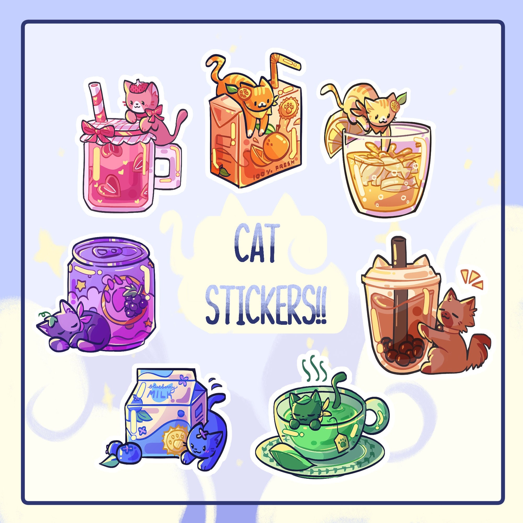 Cat Cafe Stickers Cute Cat Stickers Kawaii Stickers Drink Stickers Boba ...