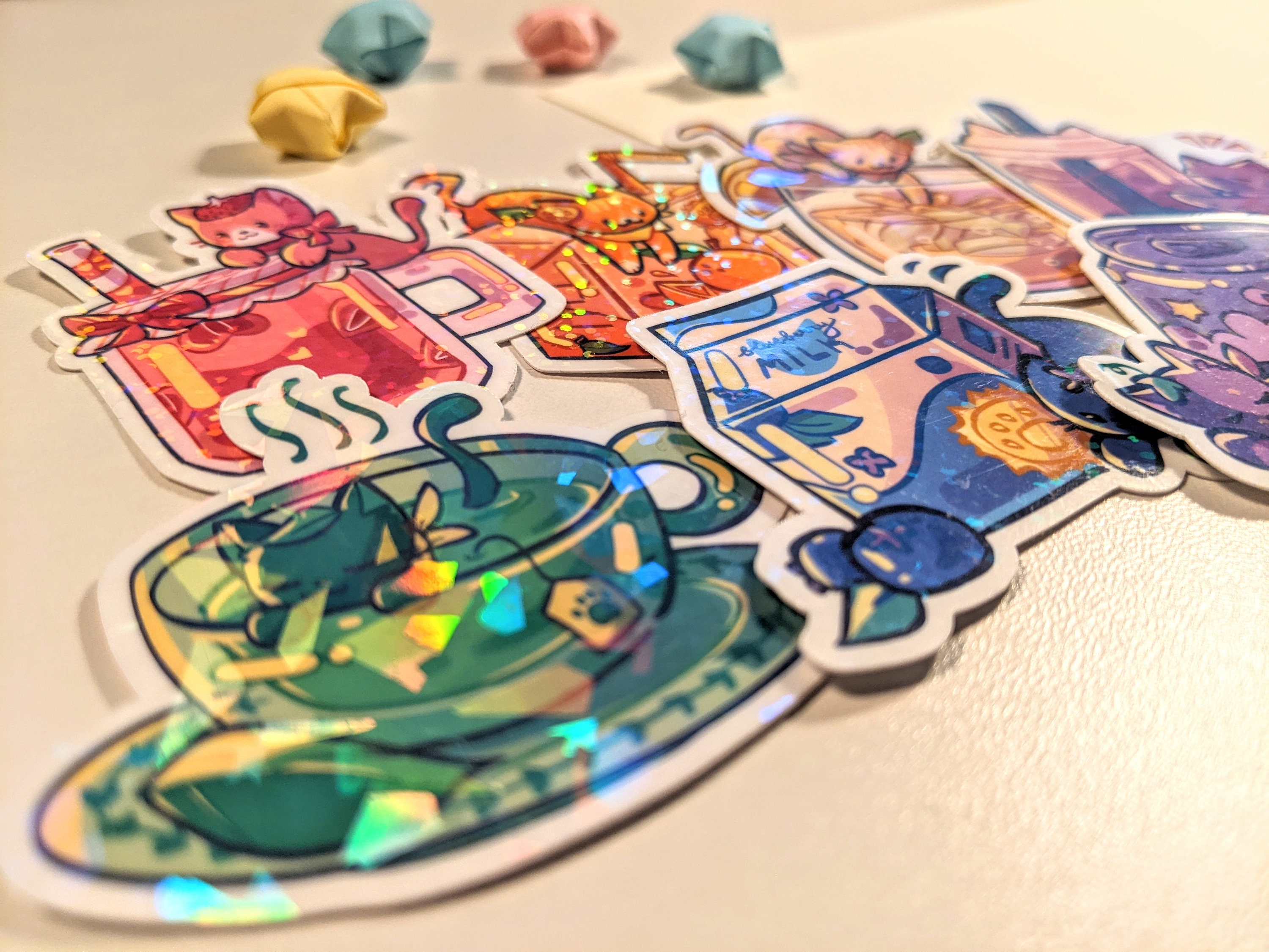 Cat Cafe Stickers Cute Cat Stickers Kawaii Stickers Drink Stickers Boba ...