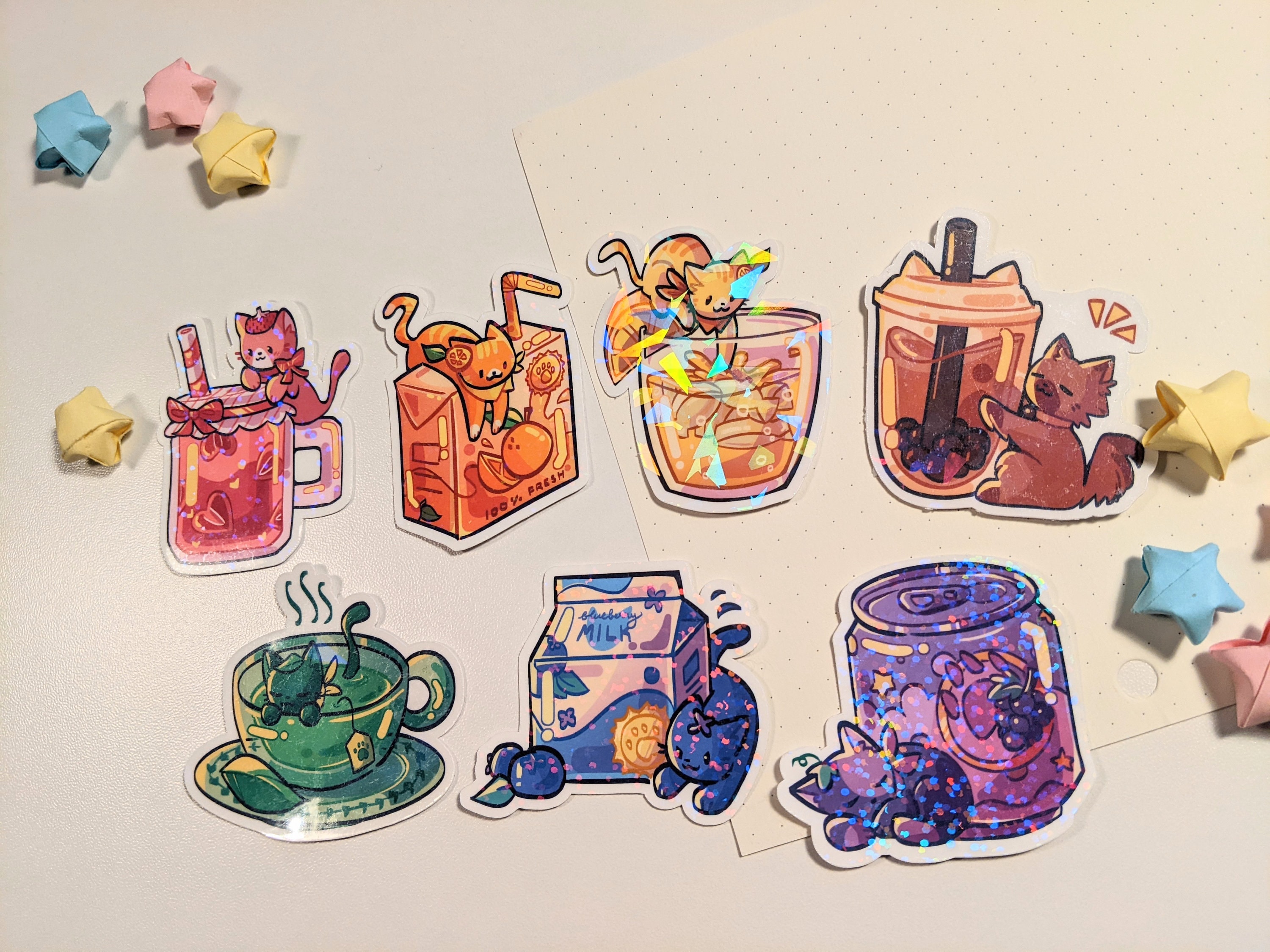 Cat Cafe Stickers Cute Cat Stickers Kawaii Stickers Drink Stickers Boba ...