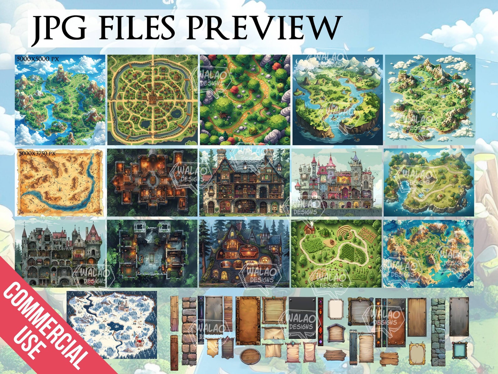 Fantasy Board Game Template Set PNG JPG Digital Download RPG Kingdoms ...
