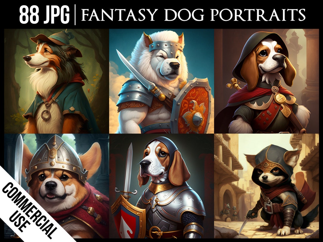 Digital Painting Fantasy Dog Portraits, JPG Portraits Bundle, Game ...