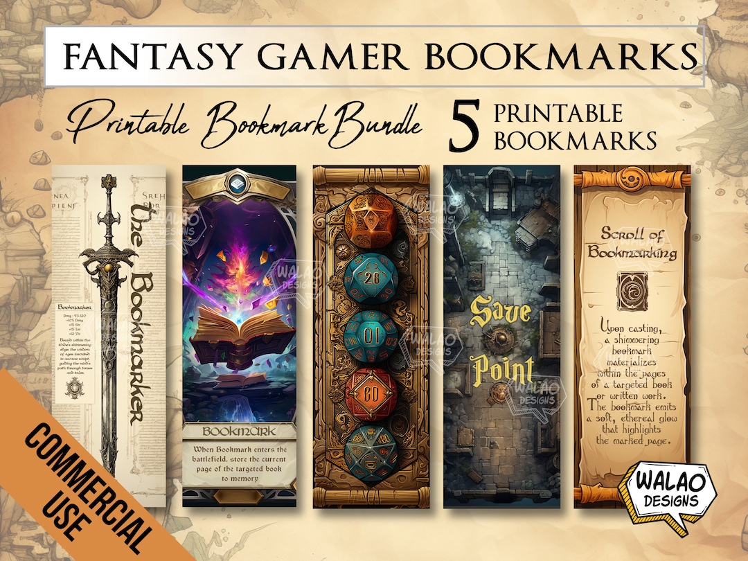 Fantasy Gamer Bookmarks | Printable Bookmarks | PNG | PDF | Digital ...