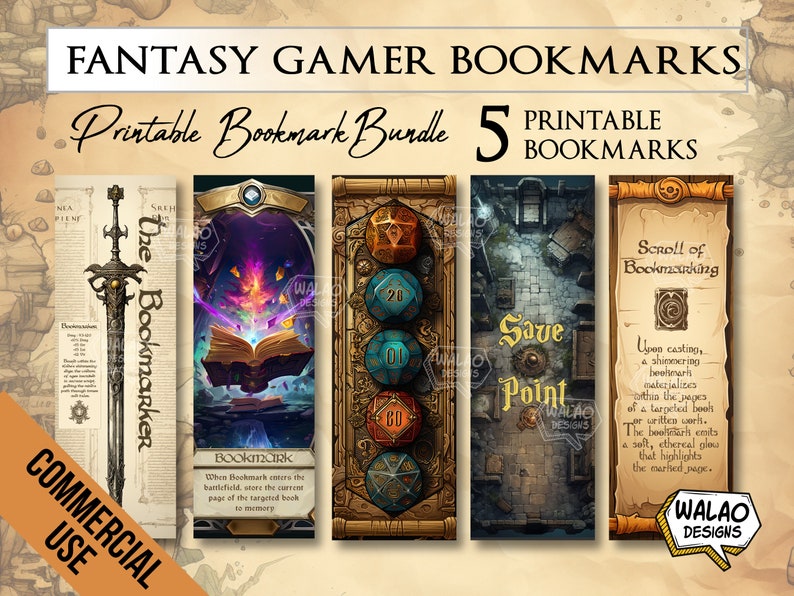 Fantasy Gamer Bookmarks | Printable Bookmarks | PNG | PDF | Digital ...