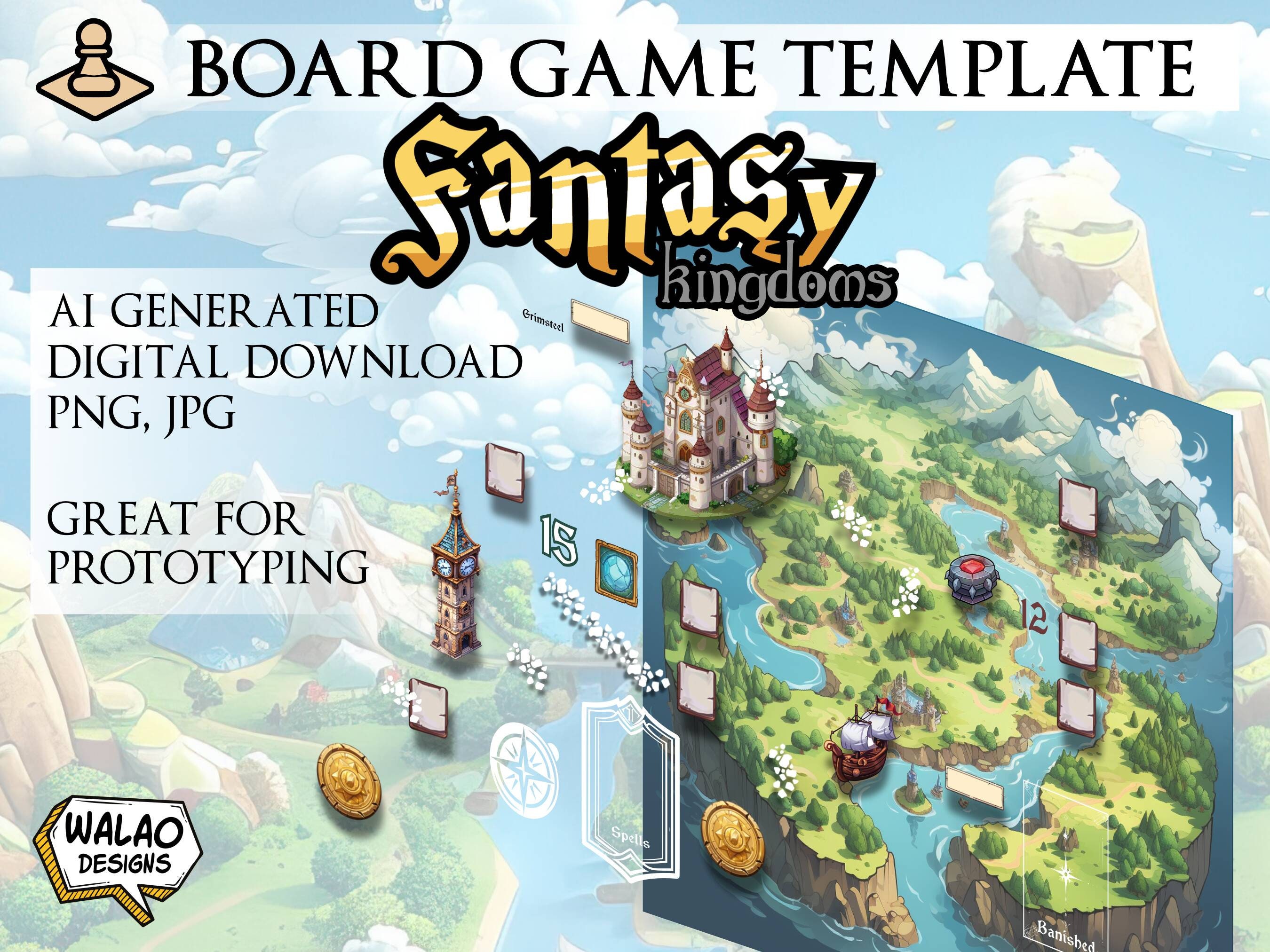 Fantasy Board Game Template Set | PNG | JPG | Digital Download | RPG ...