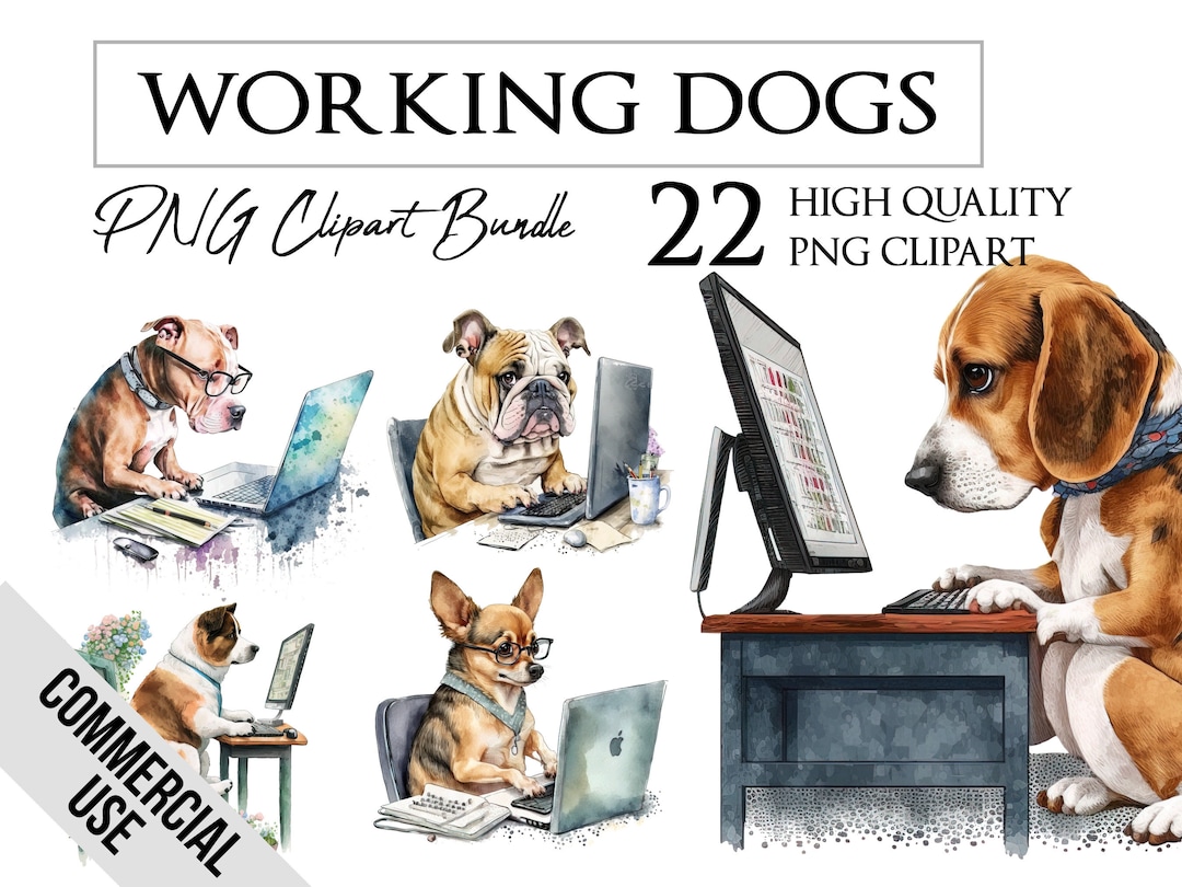 Cute Working Dogs | Watercolor | Computer, Laptop, Office | PNG Clipart ...