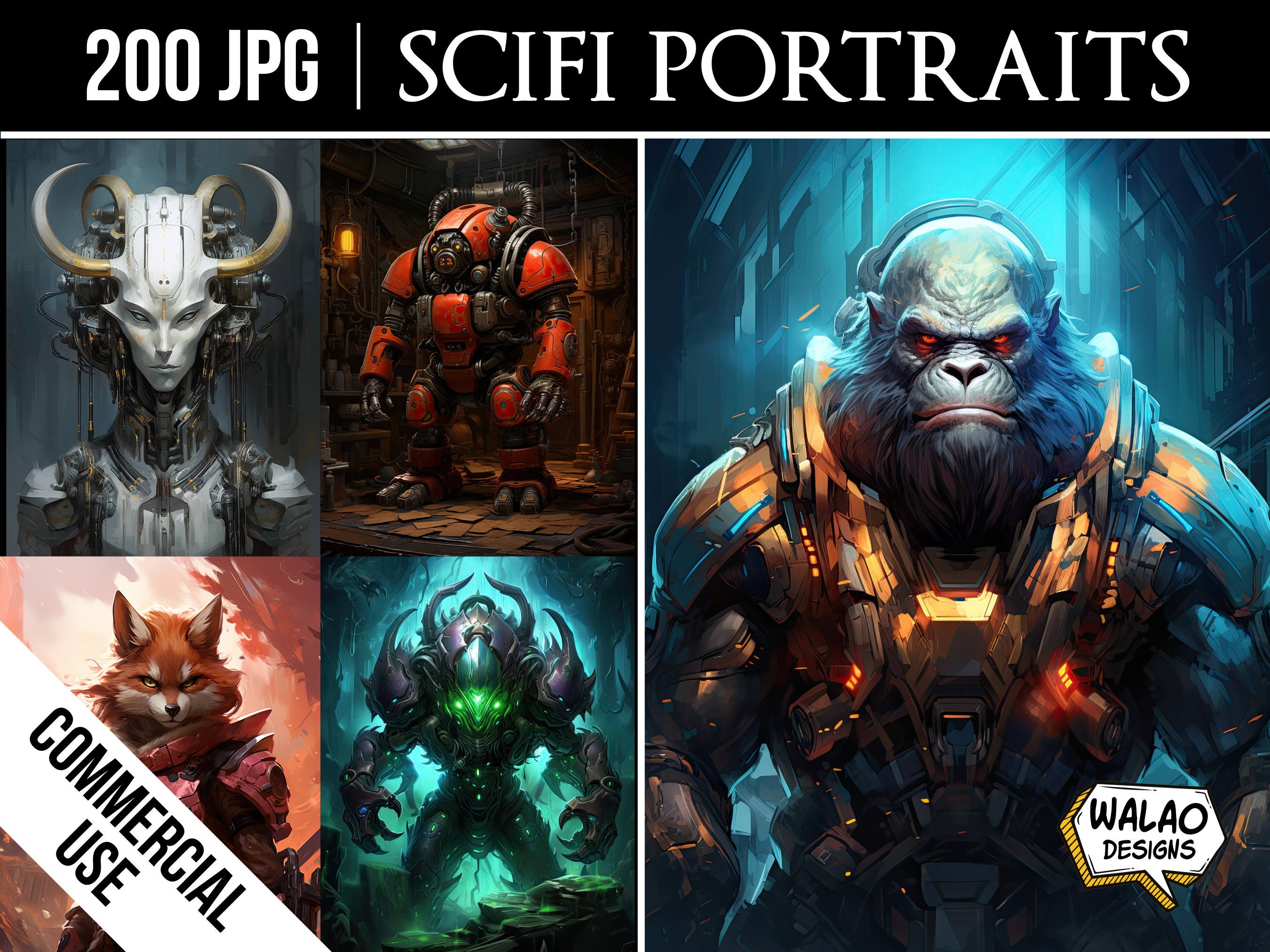 Sci-fi Character Portrait Bundle | Futuristic JPG Digital Painting ...