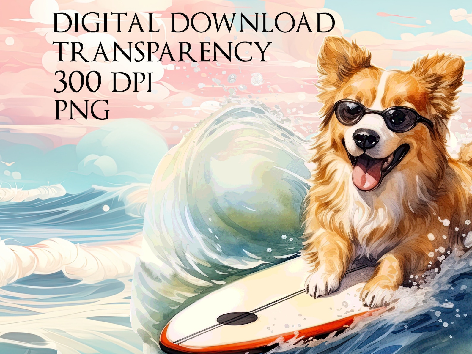 Cute Surfing Dogs Watercolor Surfer, Beach, Summer PNG Clipart Bundle ...