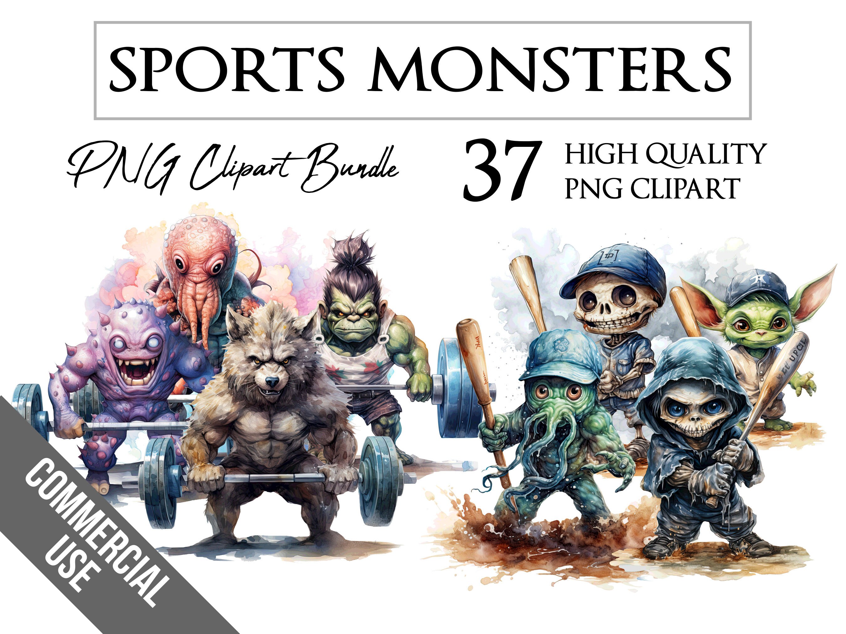 Sports Monsters | Watercolor | Halloween, Cute, Scary | PNG Clipart ...