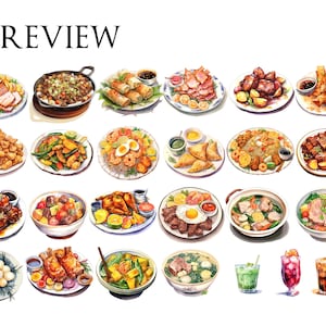 Filipino Food Watercolor Asian Food PNG Clipart Bundle Card Making Menu ...
