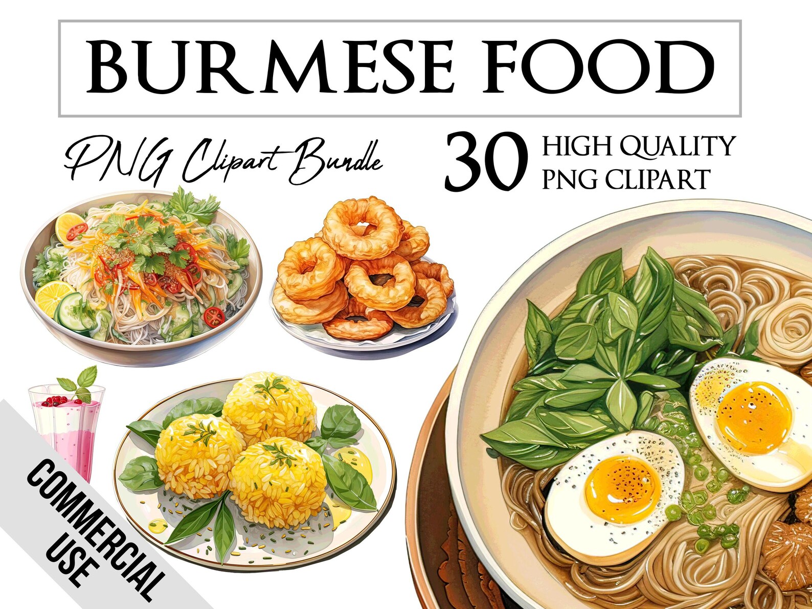 Burmese Food | Myanmar | Watercolor | Asian Food | PNG Clipart Bundle ...