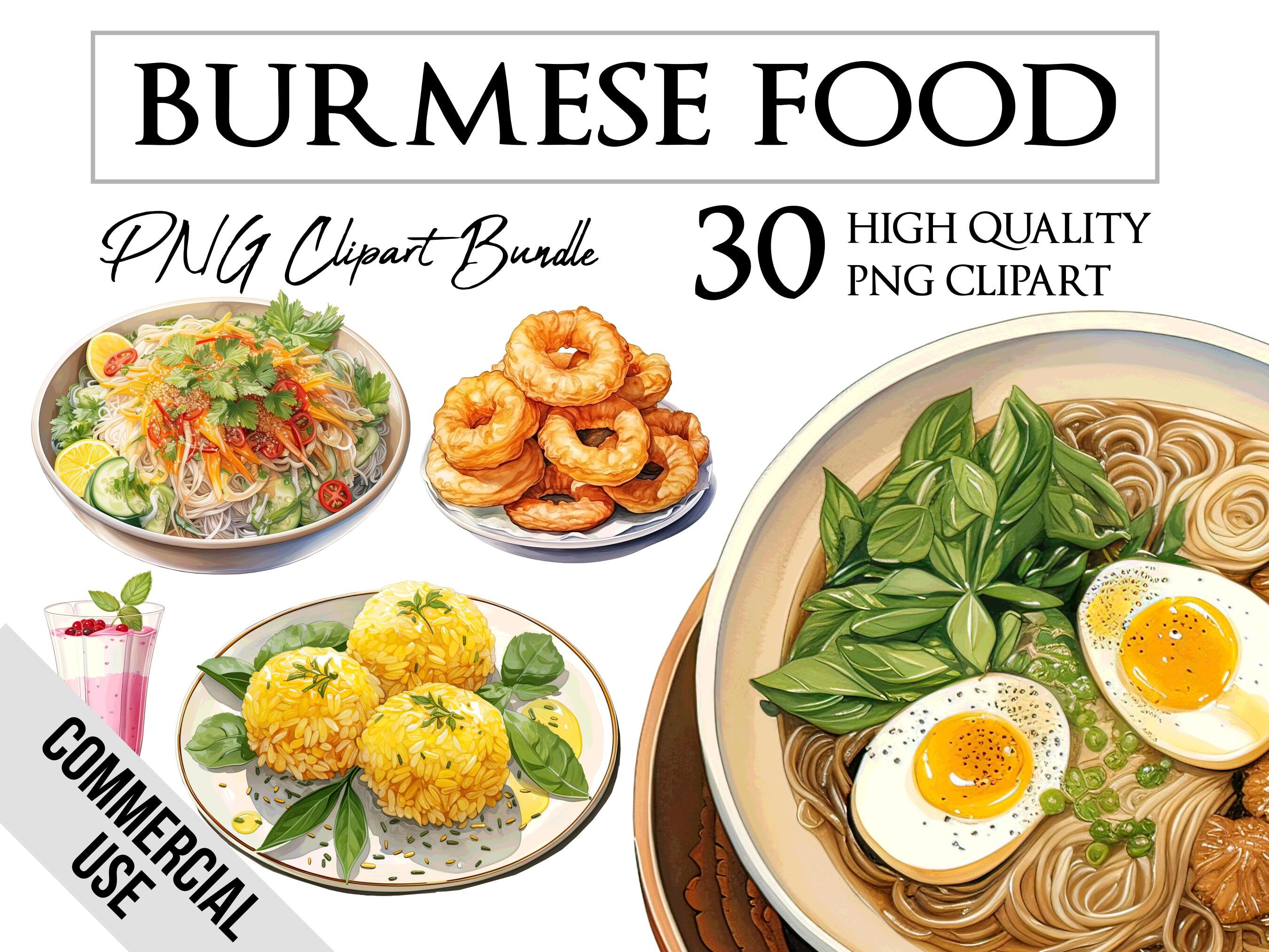 Burmese Food | Myanmar | Watercolor | Asian Food | PNG Clipart Bundle ...