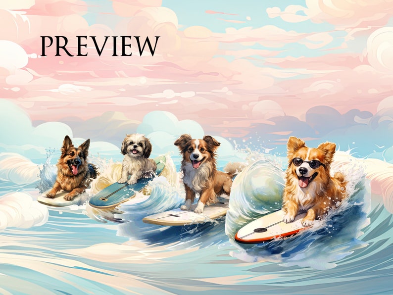 Cute Surfing Dogs | Watercolor | Surfer, Beach, Summer | PNG Clipart ...