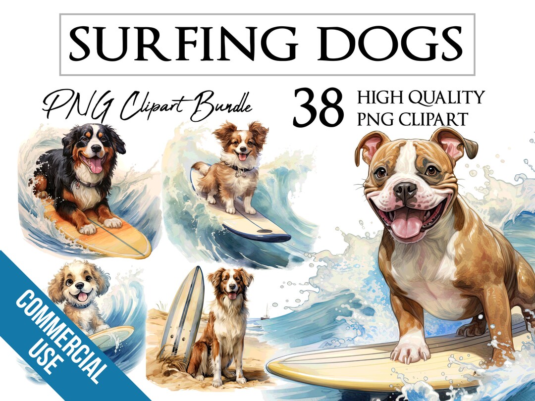Cute Surfing Dogs | Watercolor | Surfer, Beach, Summer | PNG Clipart ...