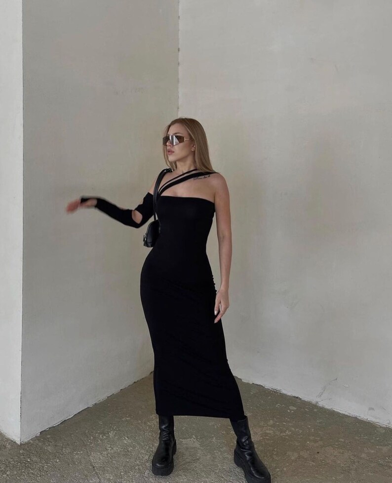 Women's Black Color Midi Model Dress Midi Dress One - Etsy