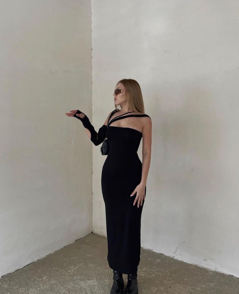 Women's Black Color Midi Model Dress Midi Dress One - Etsy