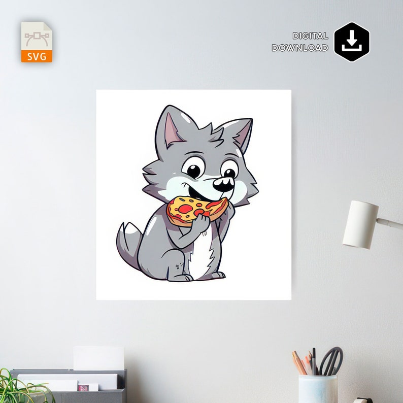 Pizza Puppy Cute Wolf Cub Eating Pizza Slice SVG Vector Clipart for ...