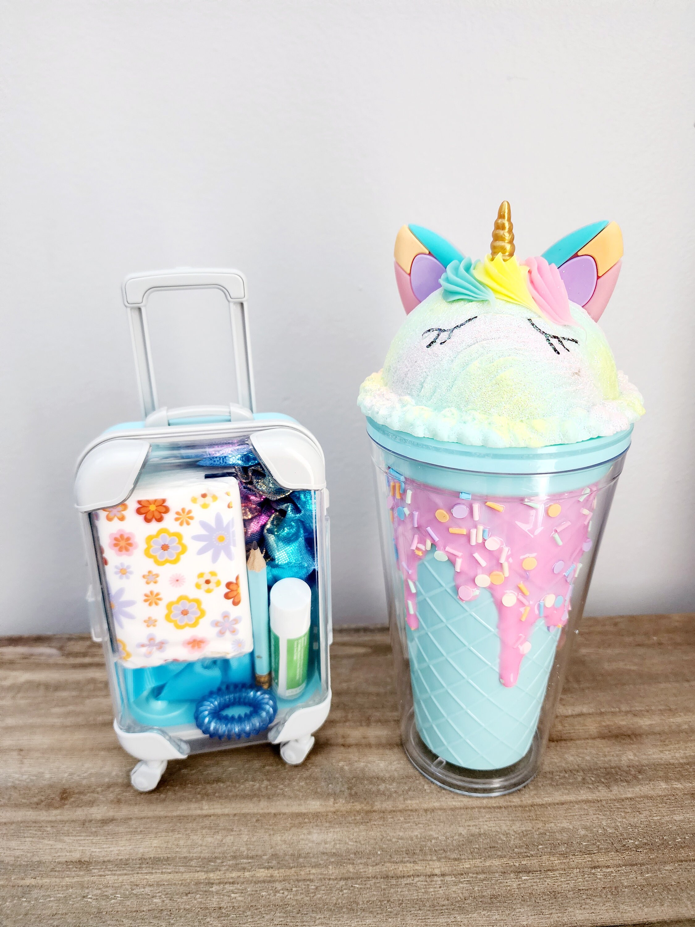 Girls Gift Set Mini Luggage Set and Ice Cream or Unicorn Tumblers ...
