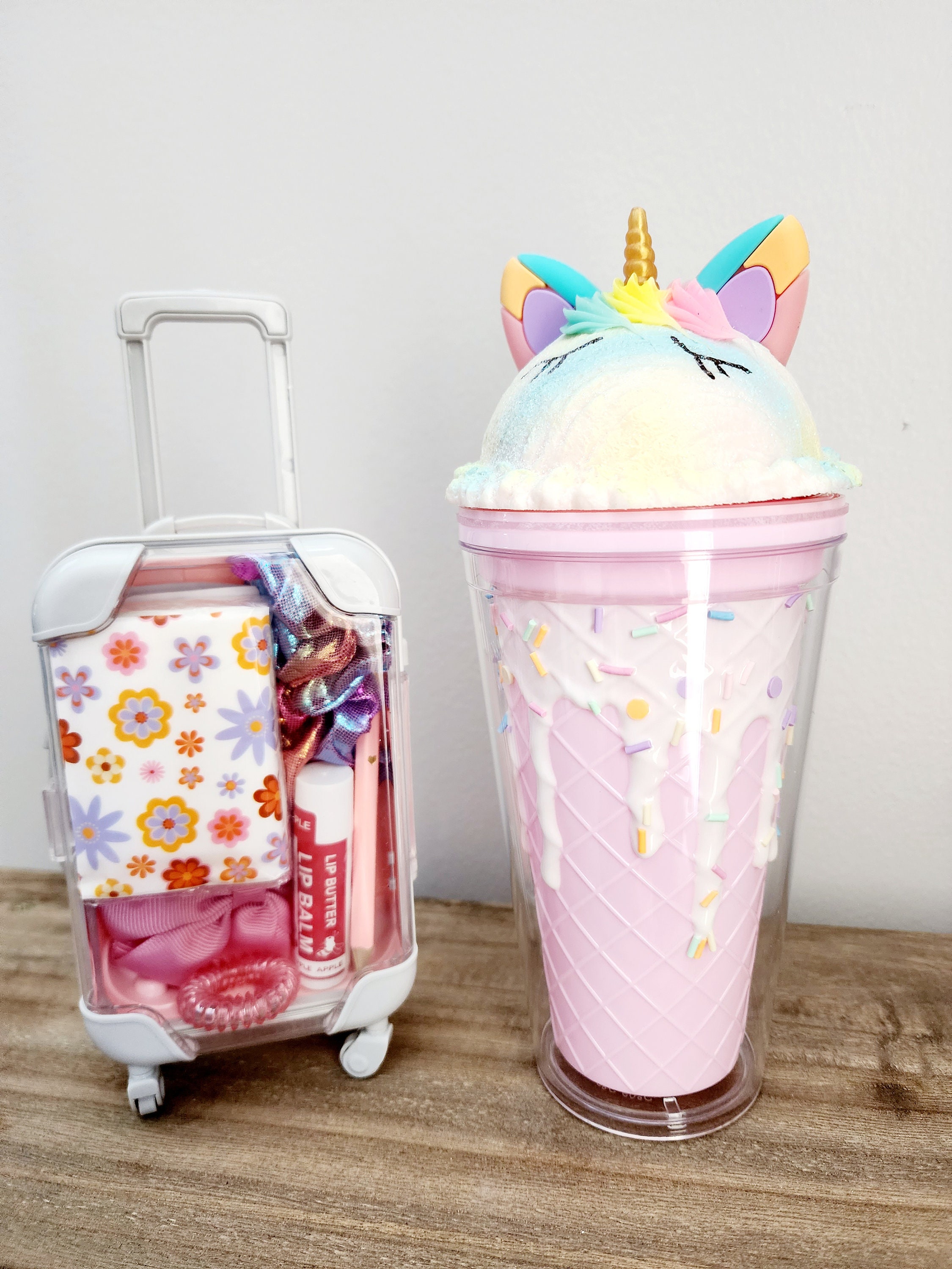 Girls Gift Set Mini Luggage Set and Ice Cream or Unicorn Tumblers ...