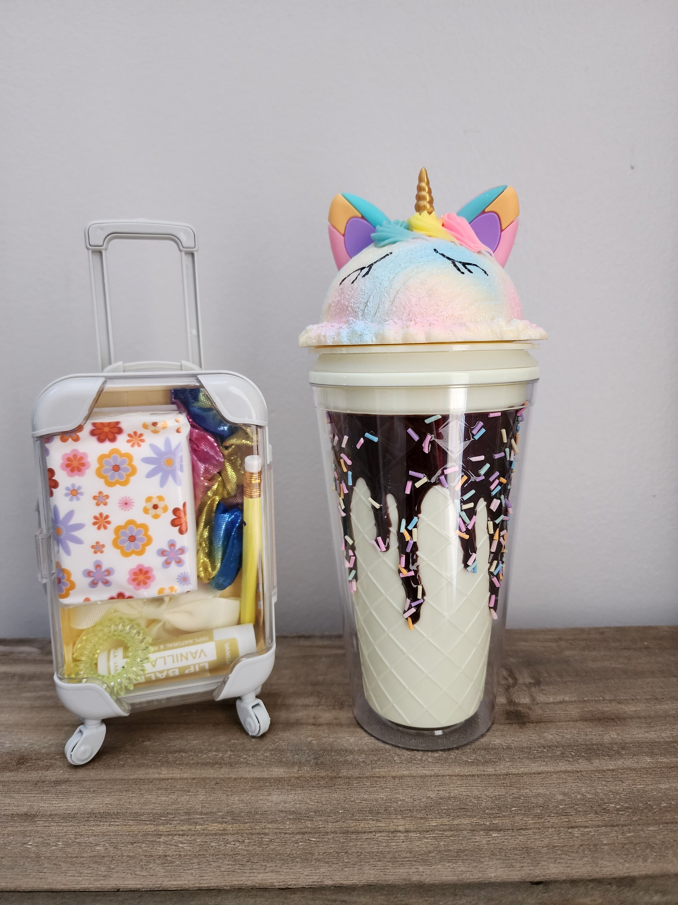 Girls Gift Set Mini Luggage Set and Ice Cream or Unicorn Tumblers ...
