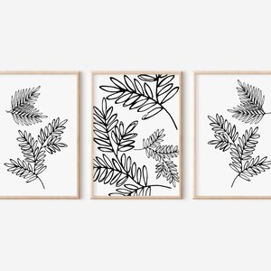 Black and White Botanical Leaves Print Set of 3, Bedroom Wall Decor ...