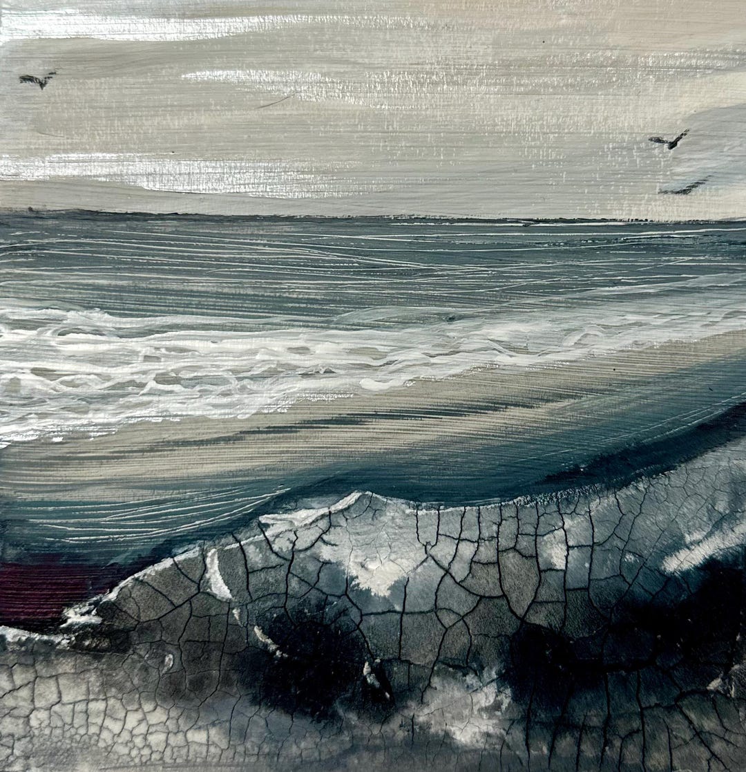 Mini Seascape Painting - Blue Silver Abstract Ocean Art, 5x5 ...