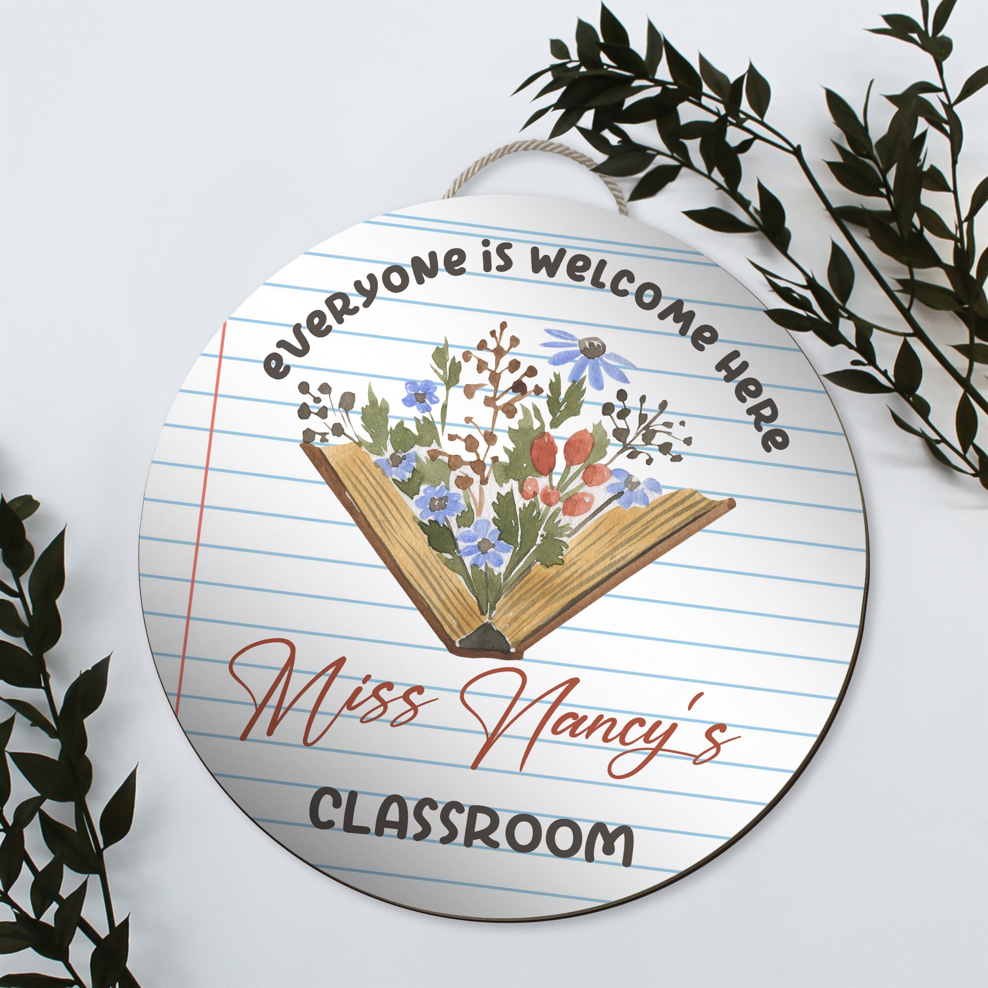 Custom Teacher Classroom Door Sign Floral Book Door Hanger - Etsy