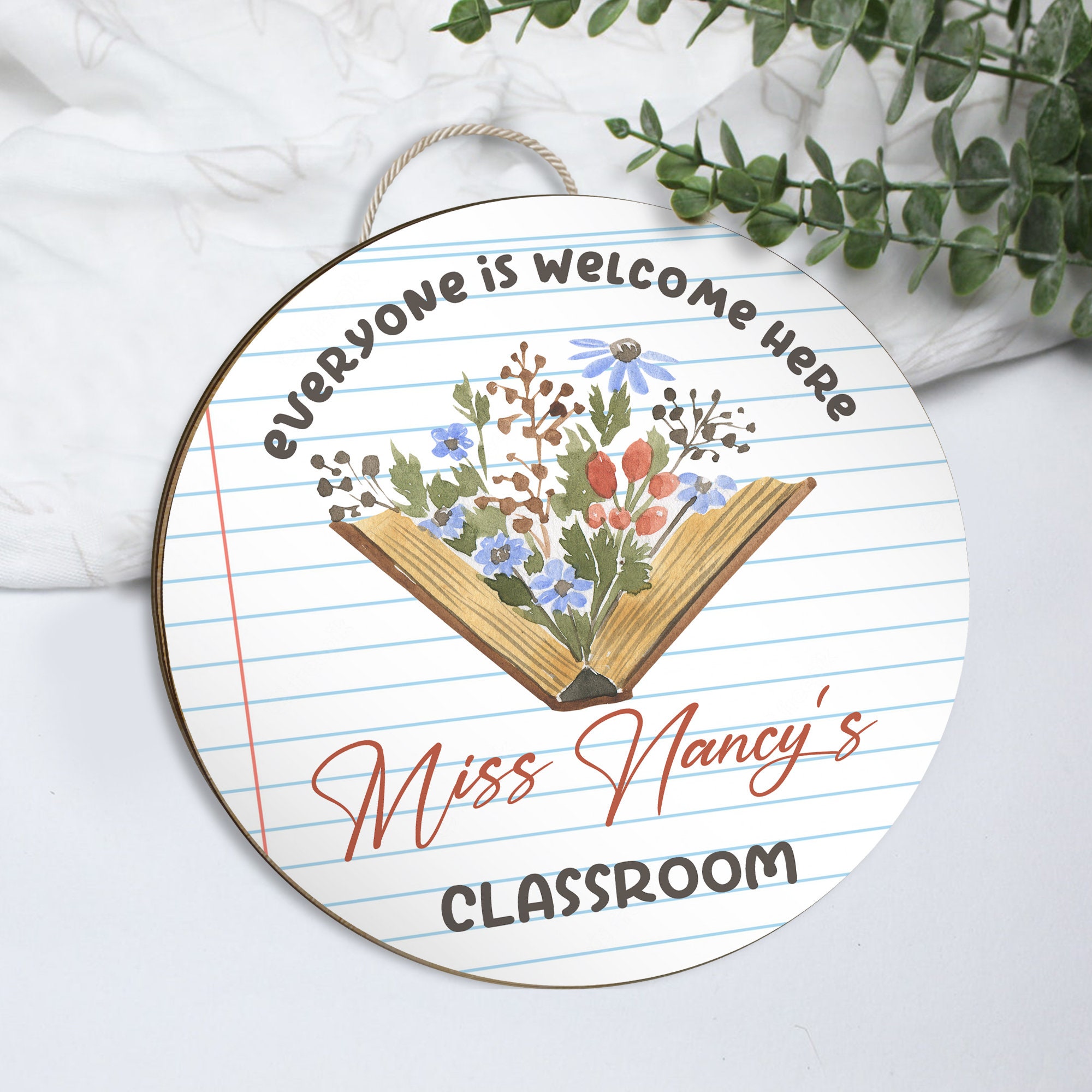 Custom Teacher Classroom Door Sign Floral Book Door Hanger - Etsy