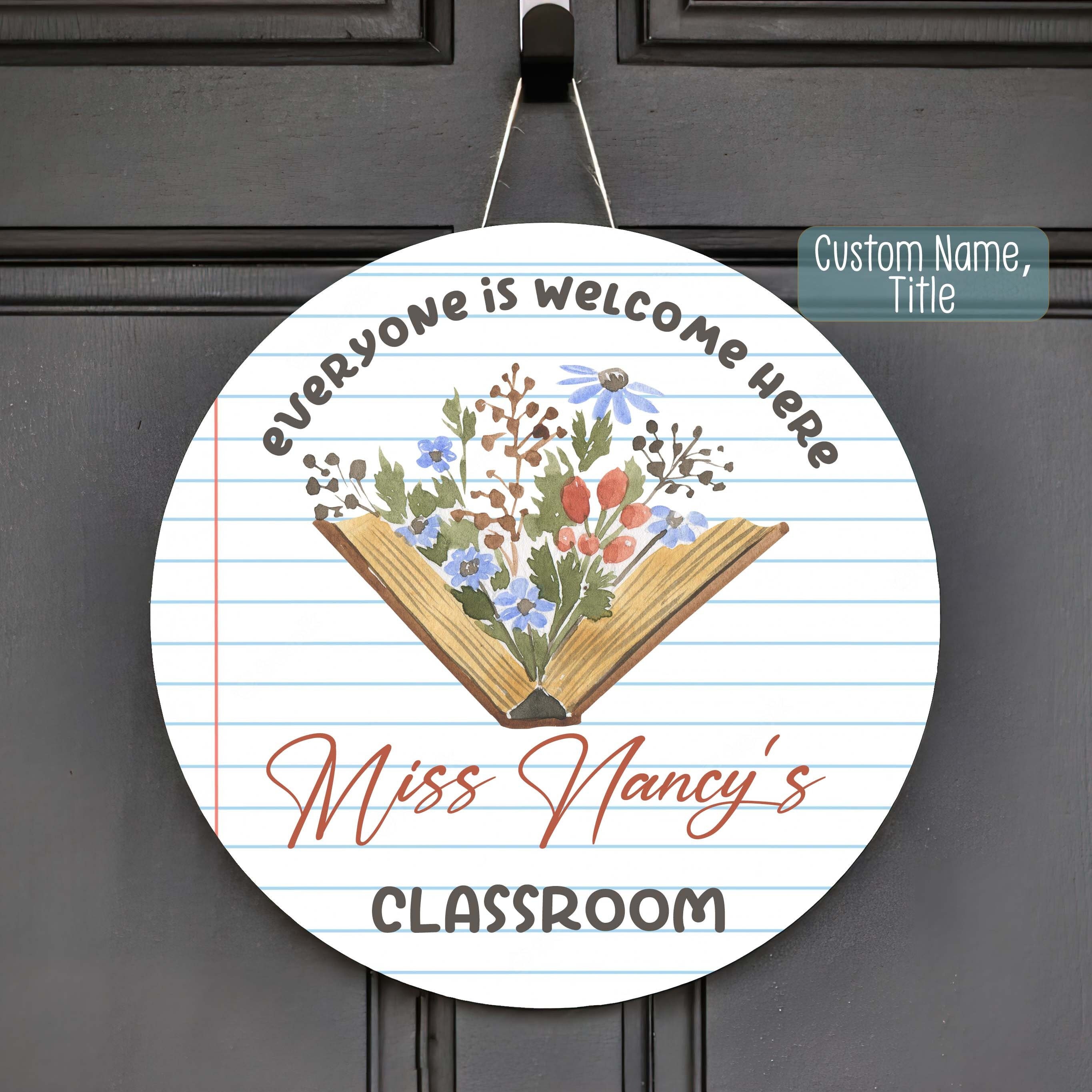 Custom Teacher Classroom Door Sign Floral Book Door Hanger - Etsy